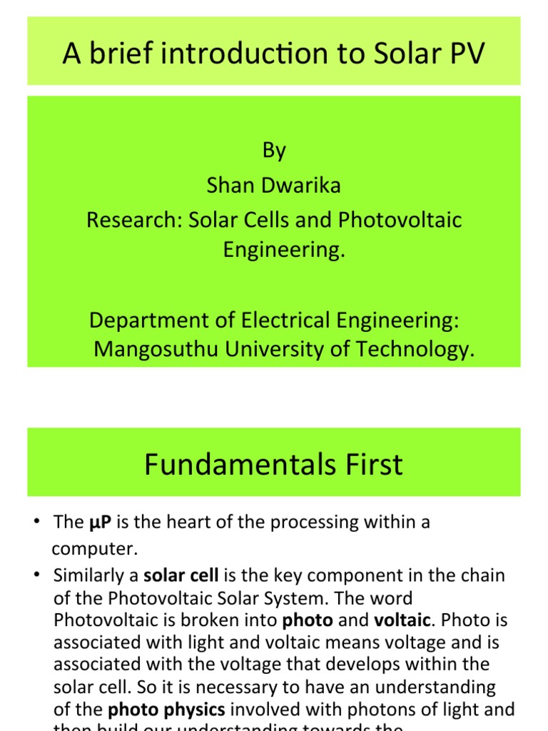 Introduction to Solar PV Technology | PDF
