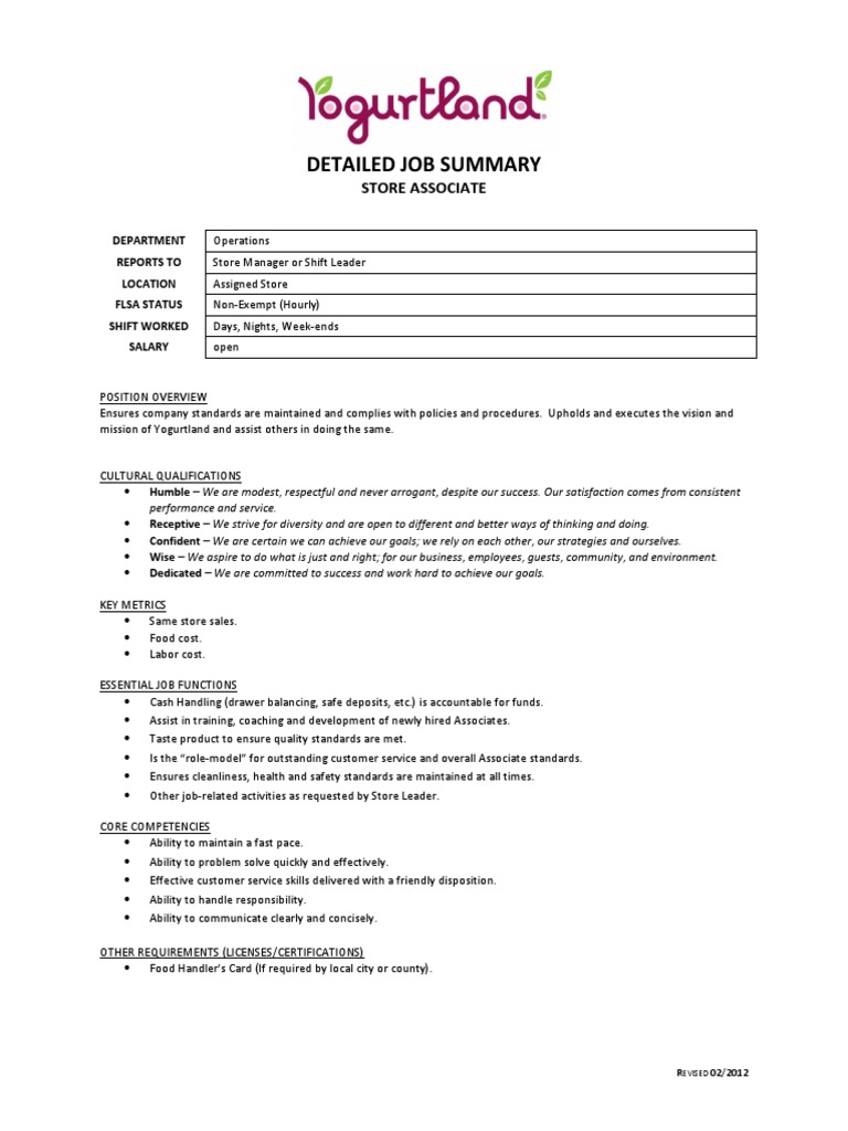 Store Associate Job Description | PDF | Shift Work | Employment