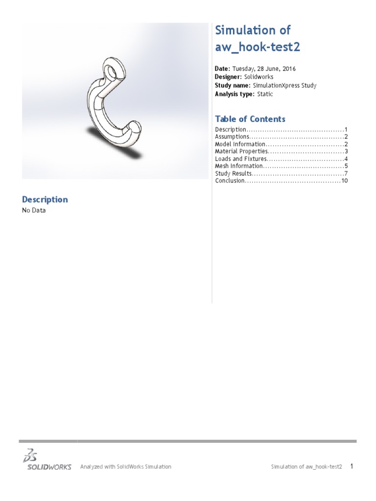 A Hook Test SimulationXpress Study | Strength Of Materials | Classical ...
