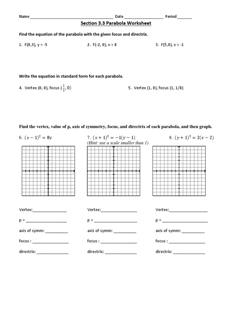 Parabola Equation Practice Sheet | PDF
