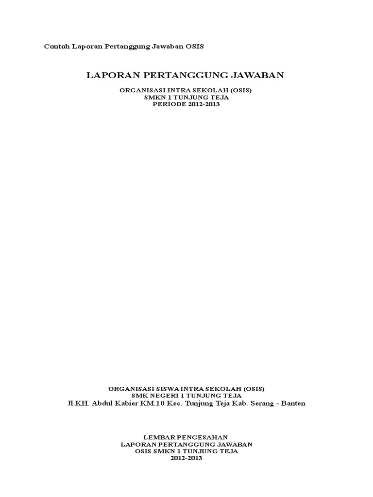 Contoh Laporan Pertanggung Jawaban OSIS | PDF