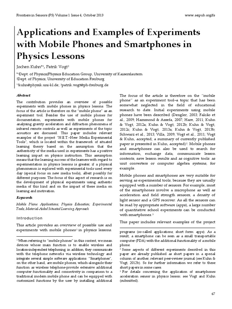 Applications and Examples of Experiments With Mobile Phones and ...