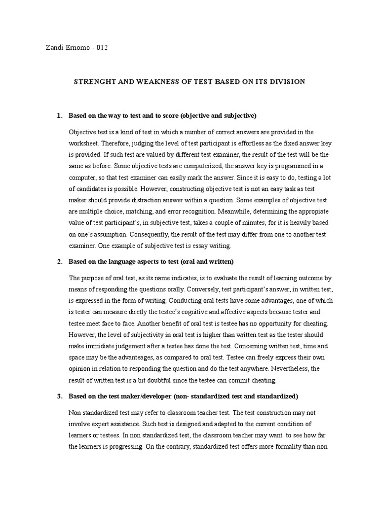 Strength and Weakness | PDF | Standardized Tests | Test (Assessment)
