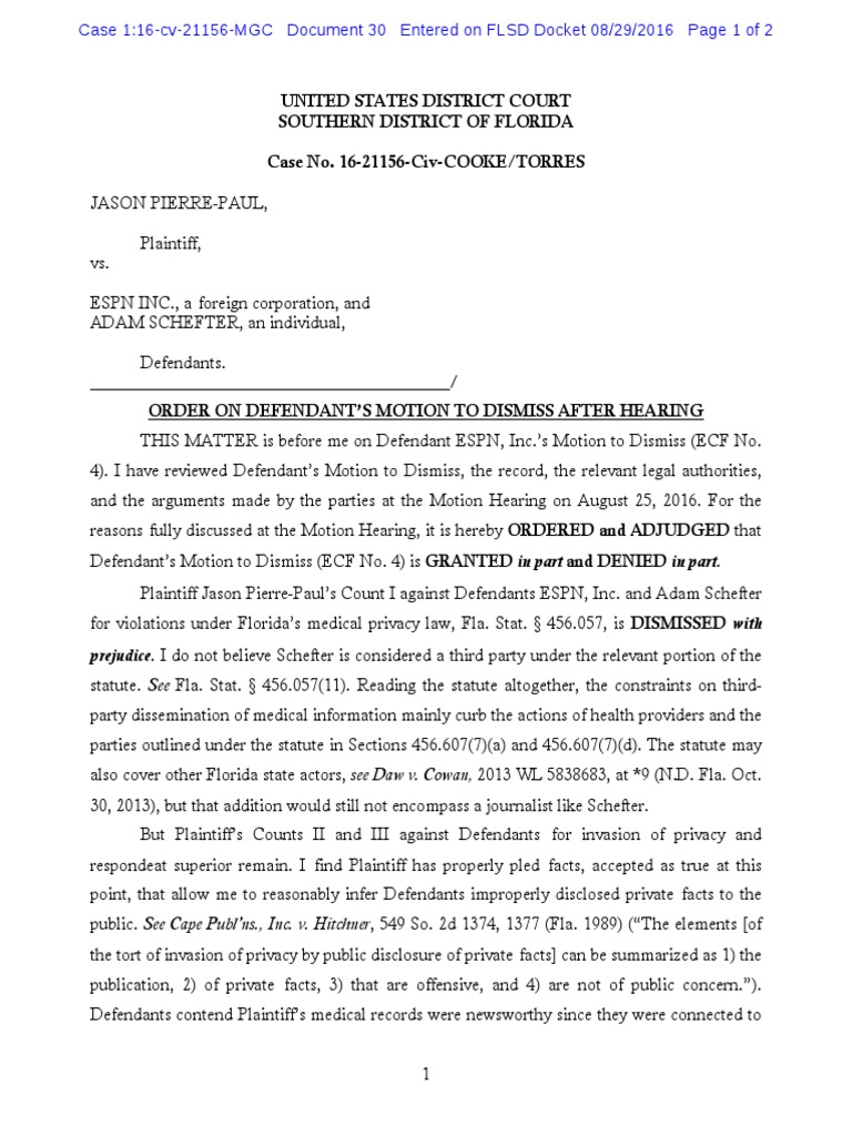 Order Denying Motion To Dismiss | PDF | Lawsuit | Social Institutions