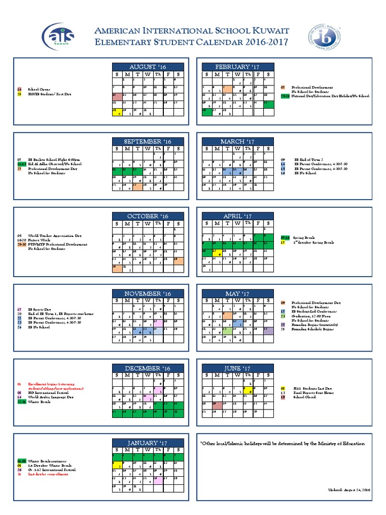 Elementary School Calendar 2016-2017 | PDF | Observances | Holidays