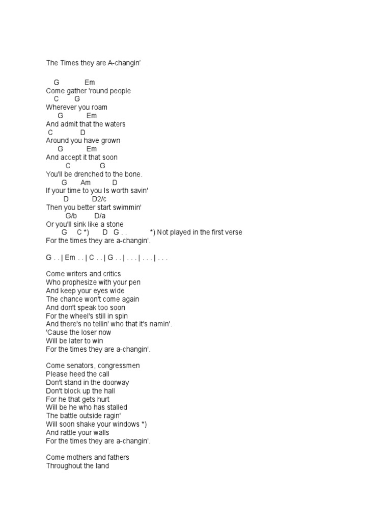 Dylan The Times They Are A Changin | PDF