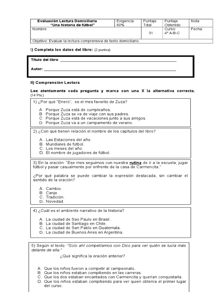 Una Historia de Futbol | Fútbol | Comprensión lectora