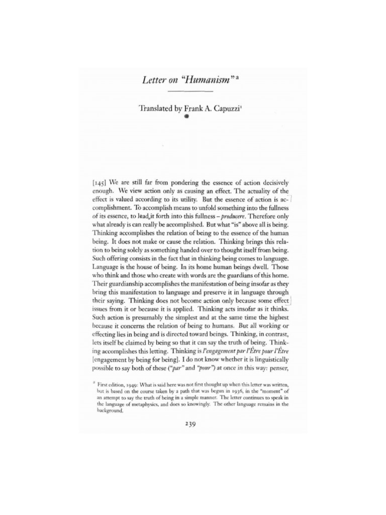 Letter On Humanism | PDF | Humanism | Metaphysics