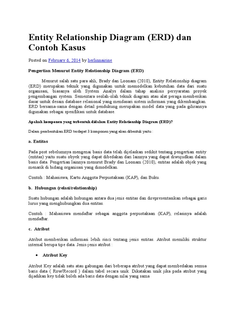 Entity Relationship Diagram (ERD) Dan Contoh Kasus | PDF