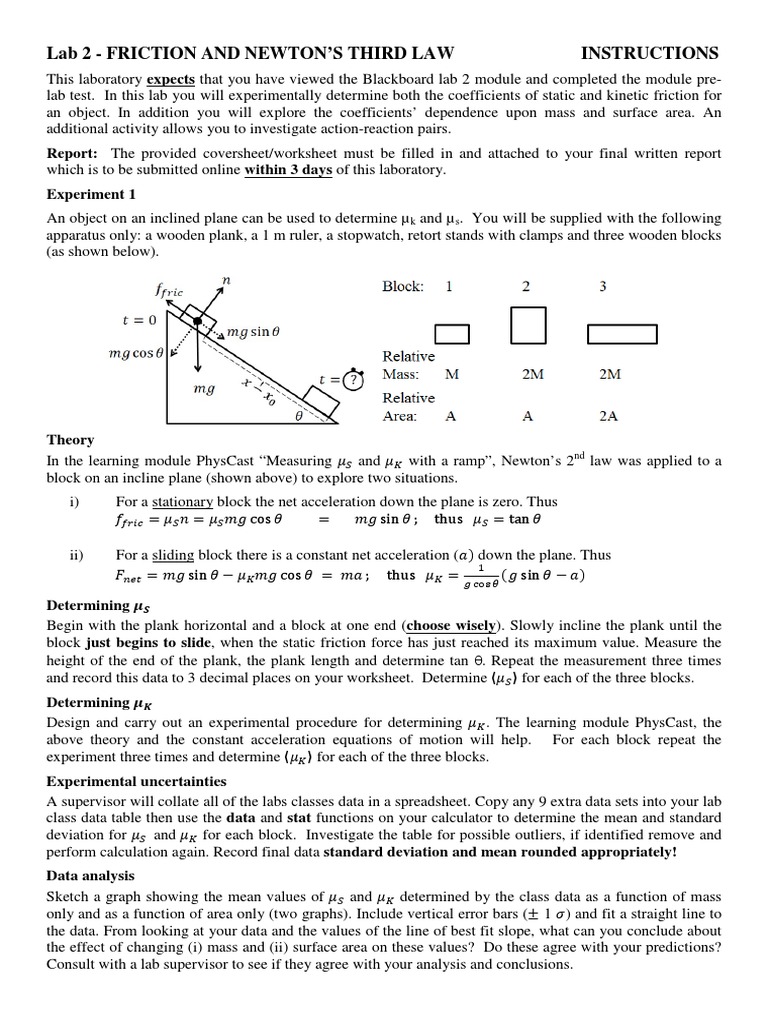 Lab 2-Friction and Newton's Third Law Instructions | PDF | Mass | Friction