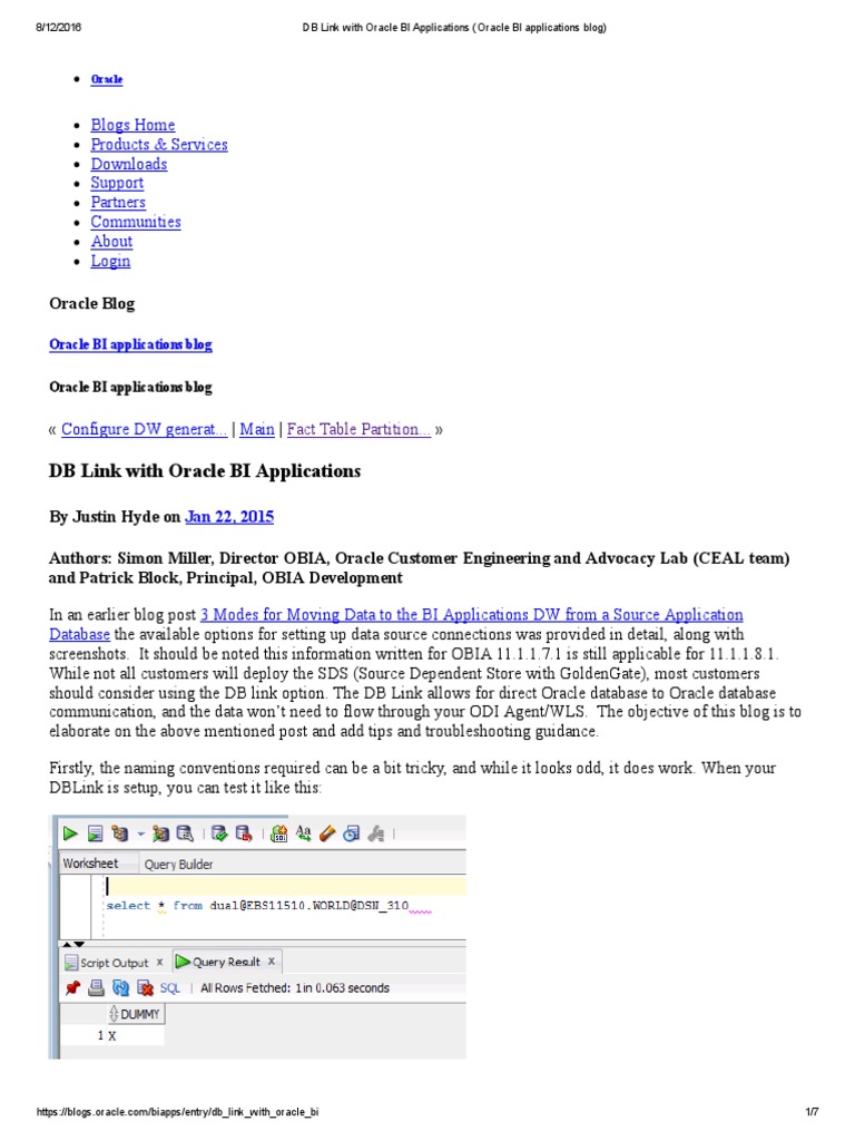 DB Link With Oracle BI Applications | PDF | Oracle Database | Database Schema