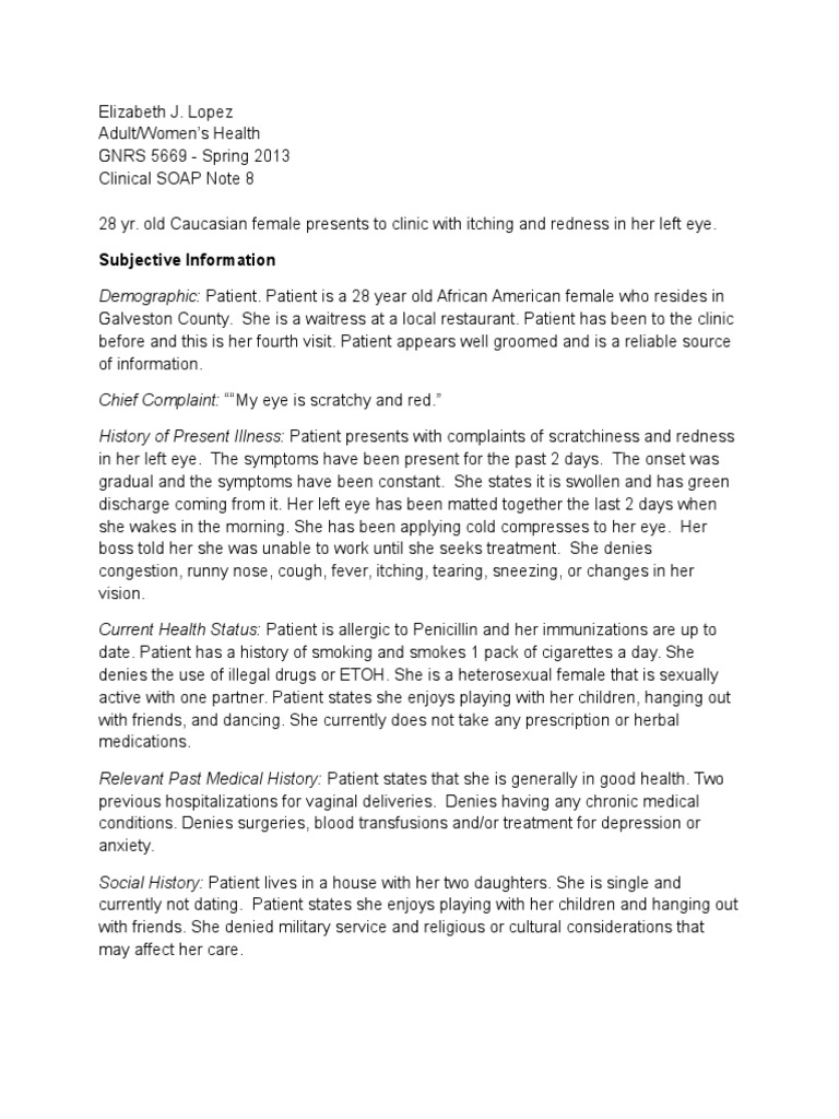 Soap Note for Adult and Womens Health | Clinical Medicine | Medical ...