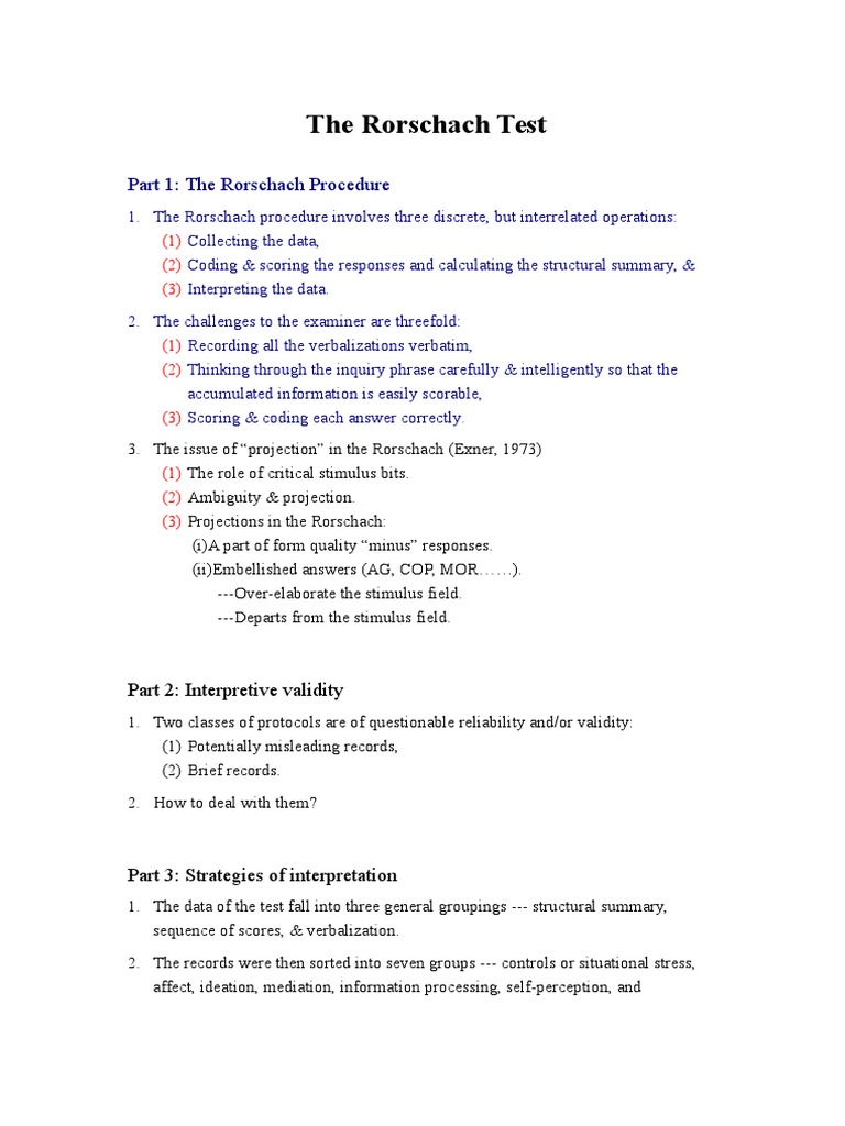 Rorschach (Challenge, Scoring, Interpretation) 2 | PDF