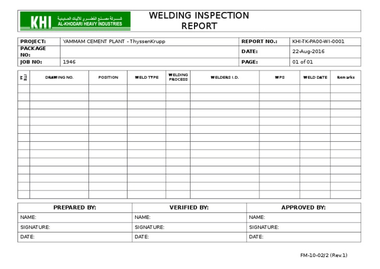 Weld Visual Inspection Report | PDF