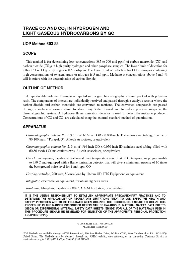 UOP 603 Trace CO and CO2 in Hydrogen and Light Gases Hydrocarbon by GC ...