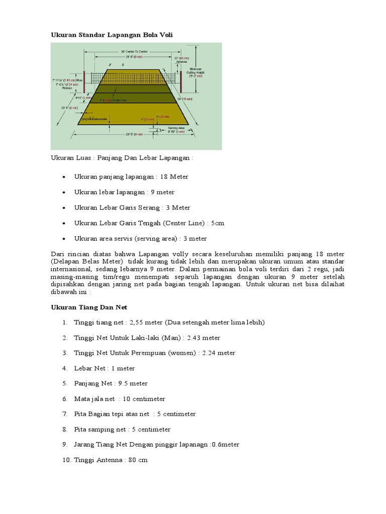 Ukuran Standar Lapangan Bola Voli | PDF | Olahraga & Rekreasi | Griya & Taman