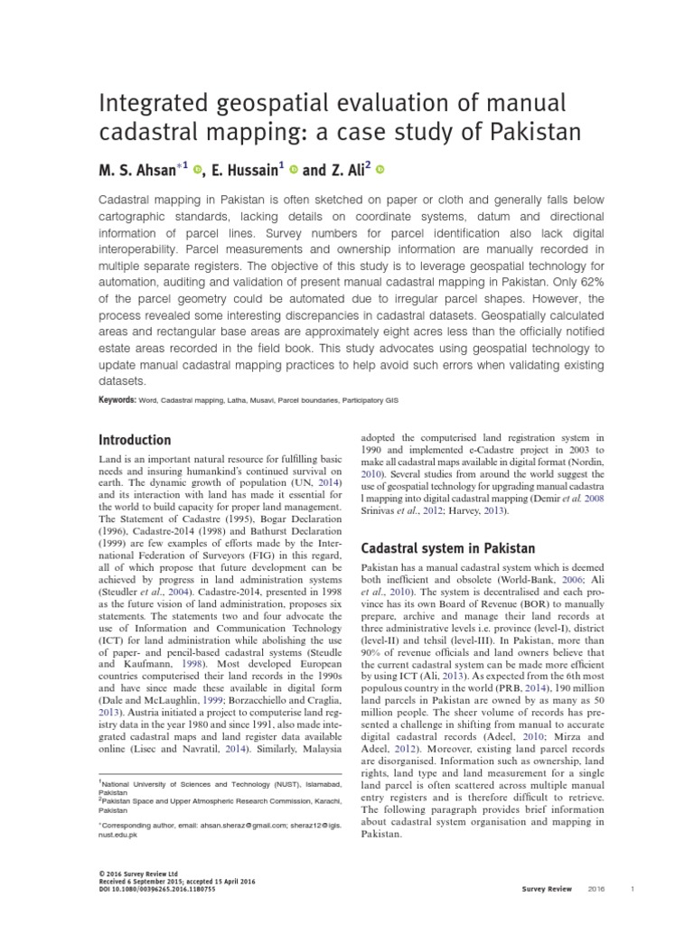 Integrated Geospatial Evaluation of Manual Cadastral Mapping: A Case ...