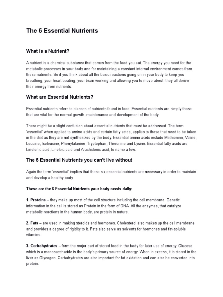 Essential Nutrients for Health | PDF | Nutrients | Vitamin