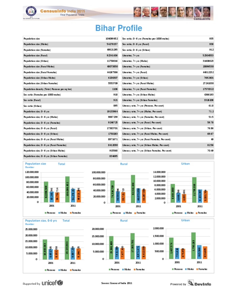 Bihar Profile: Total Rural Urban Population Size | PDF | Demographics ...
