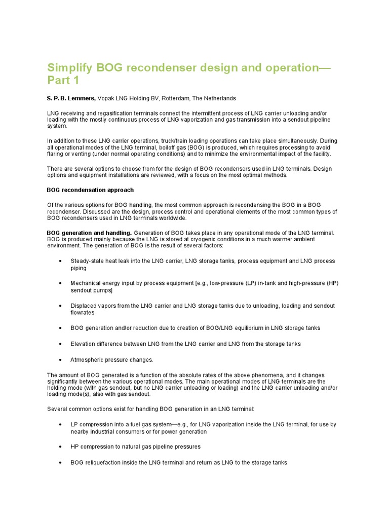 Simplify BOG Recondenser Design and Operation | PDF | Gas Compressor | Natural Gas