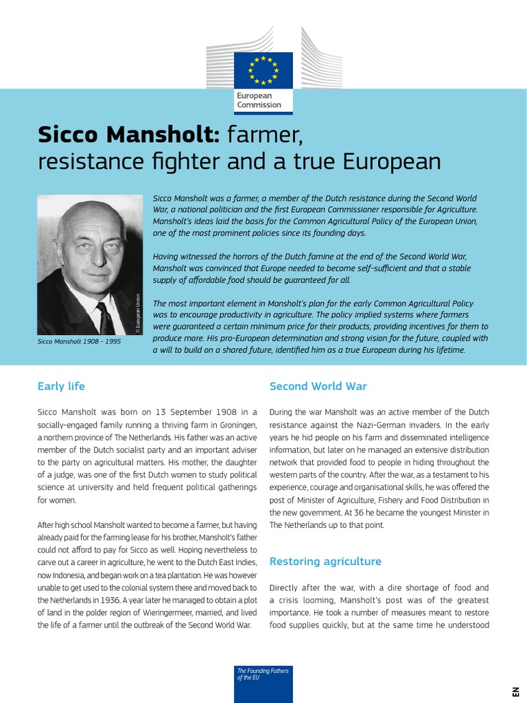 Sicco Mansholt: Farmer,: Resistance Fighter and A True European | PDF | Common Agricultural ...