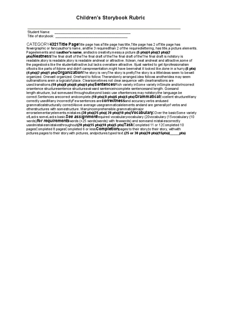Storybook Evaluation Rubrics | PDF