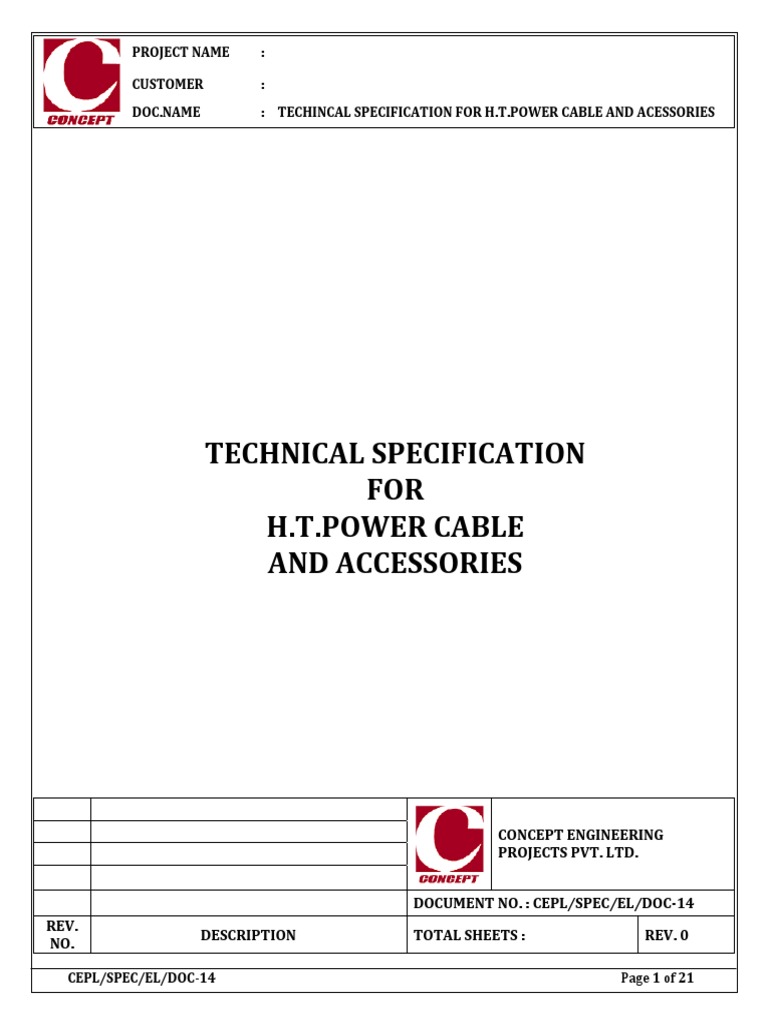 Tech. Specification For HT Power Cable | PDF | Electrical Wiring ...