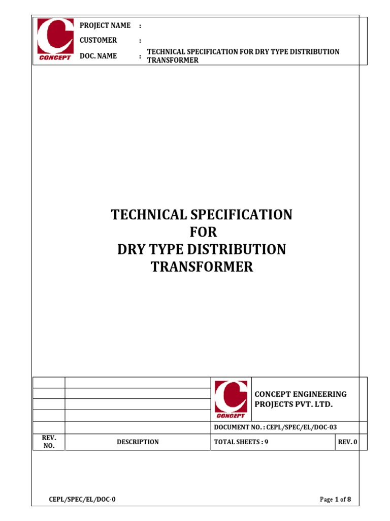 Tech. Specification For Dry Typ. Dist - Transformer | PDF | Transformer ...