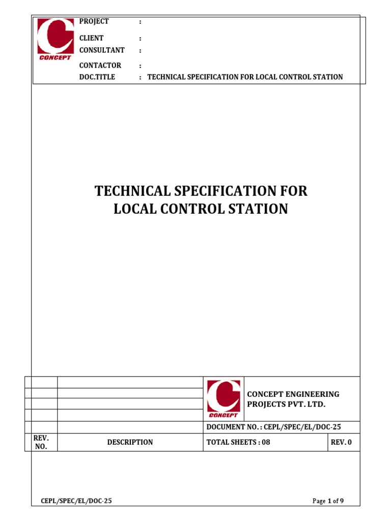 Tech - Specification For Local Control Station | PDF | Switch ...