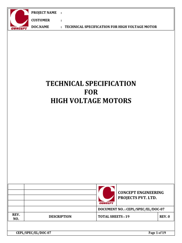 Tech. Specification For HT Motor | Download Free PDF | Bearing ...