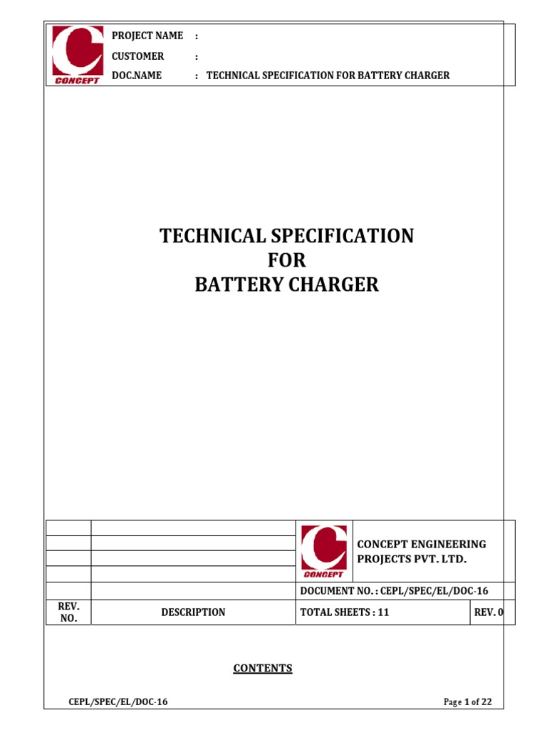 Tech. Specification For Battery Charger | PDF | Battery Charger ...
