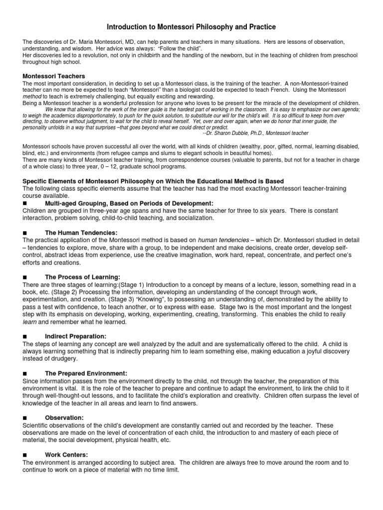 Introduction To Montessori Philosophy and Practice | PDF | Montessori ...