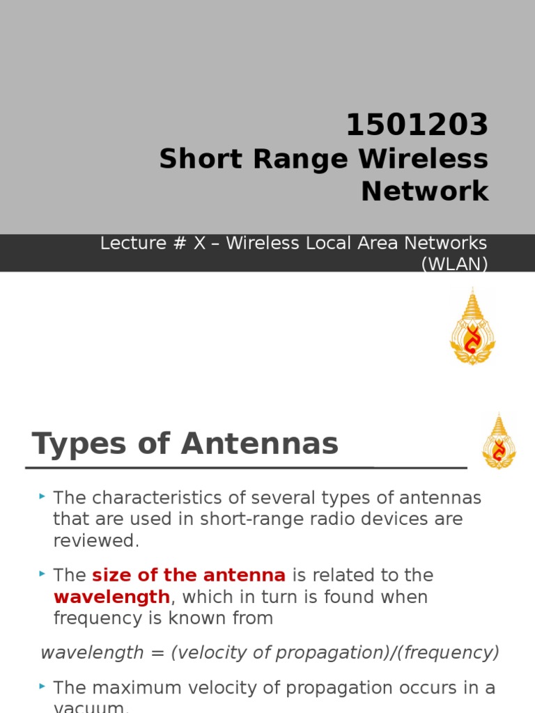 Short Range Wireless Network: Lecture # X - Wireless Local Area ...