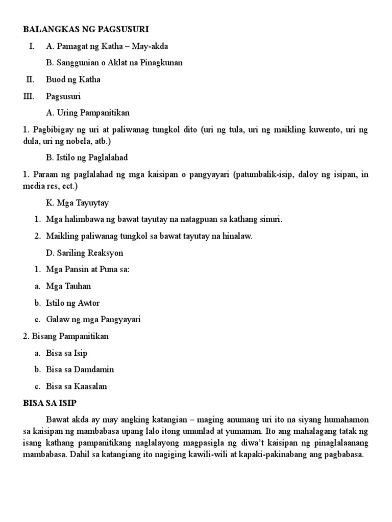 Balangkas NG Pagsusuri | PDF