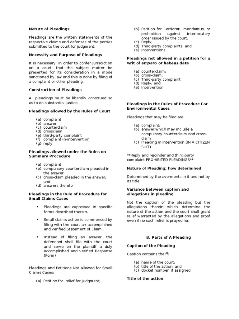 Pleadings and Motions | Pleading | Complaint