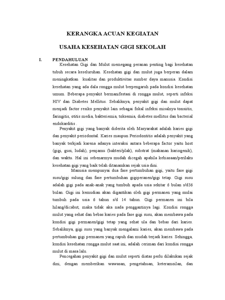 Kerangka Acuan Kegiatan Ukgs (Poli Gigi) | PDF
