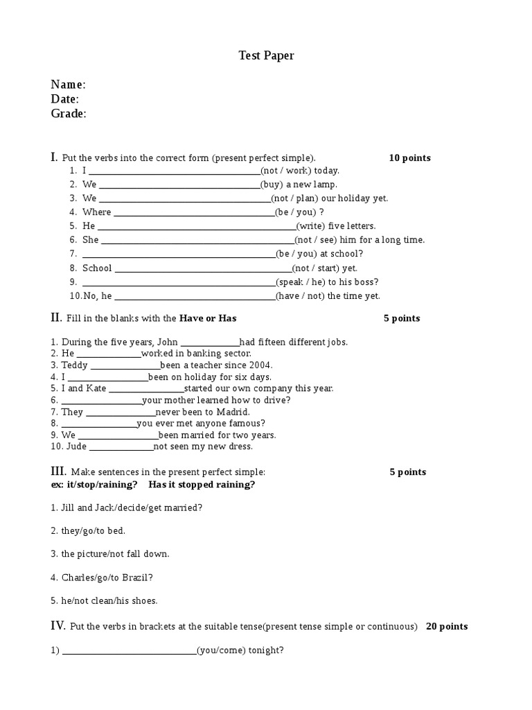 Test Paper Sixth Grade | PDF
