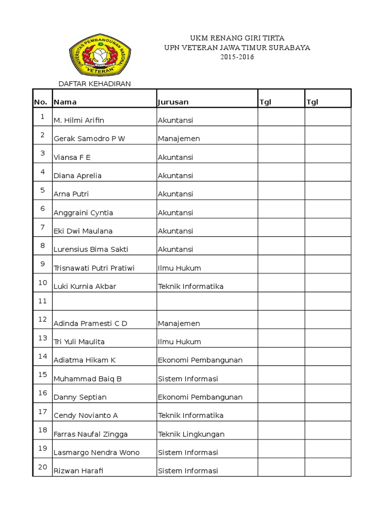 Absensi Ukm Renang | PDF