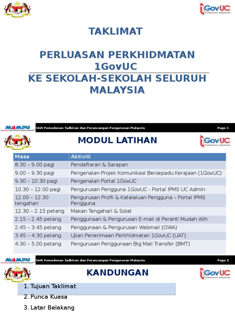 01 1GovUC - Taklimat Pelaksanaan 1GovUC Sekolah | PDF