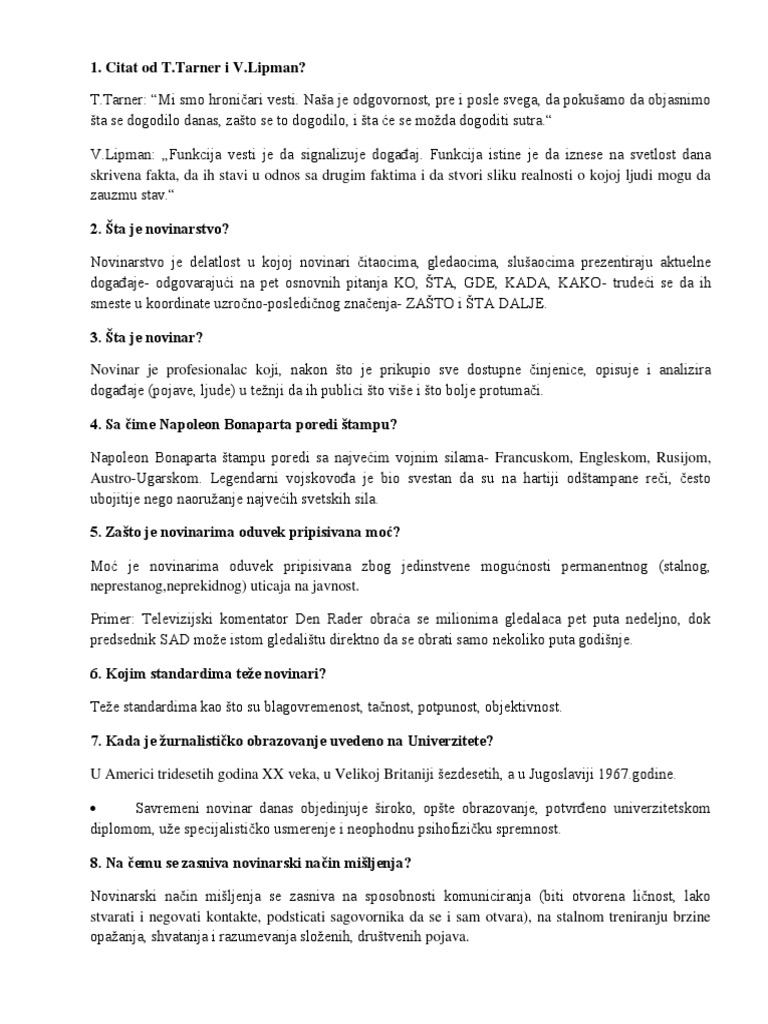 Uvod U Novinarstvo - Za Ispit | PDF