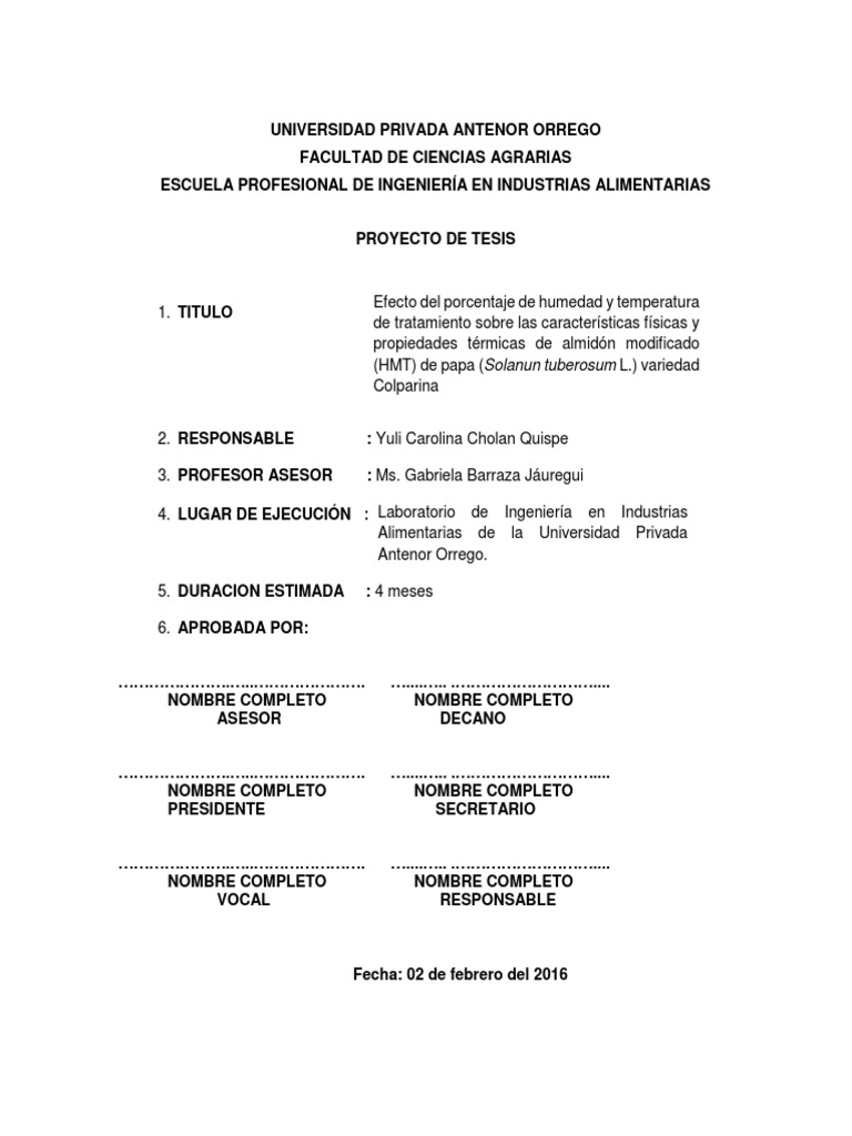 PROYECTO-ALMIDON-MODIFICADO-CON-CALOR-HUMEDO-01-02-16 Yuli PDF | PDF | Almidón | Patata