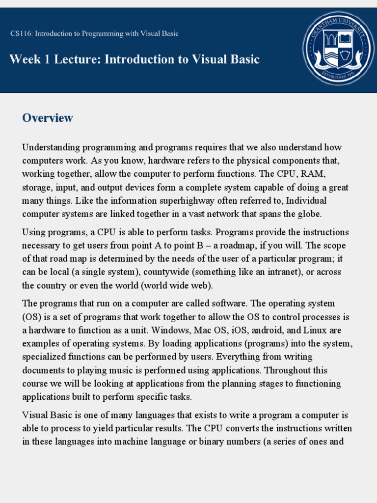 CS116 Week 1 Lecture | PDF | Operating System | Computer Program