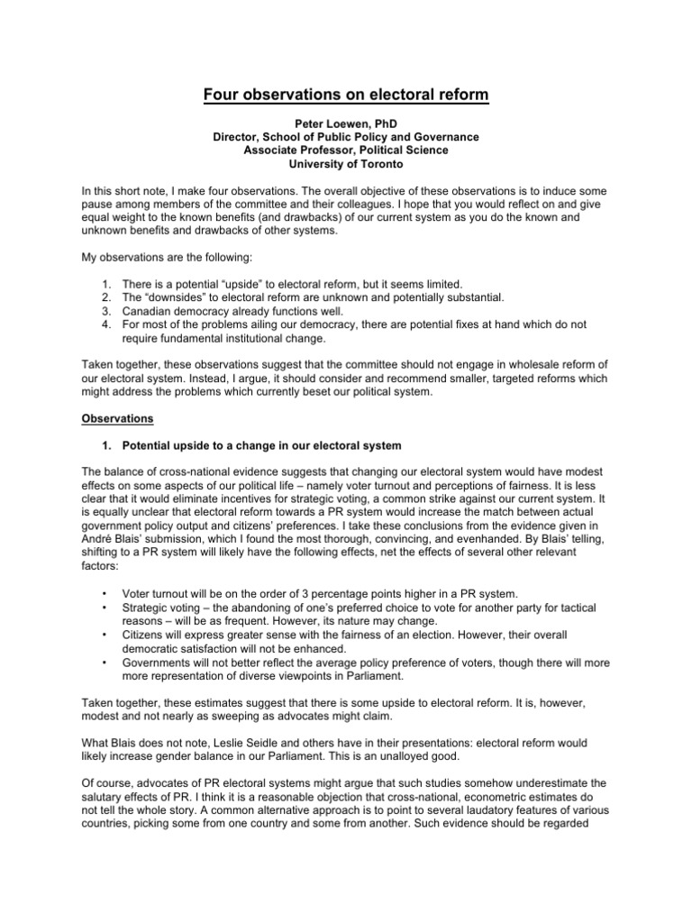 Brief: Peter Loewen (August 30) | PDF | Voter Turnout | Voting System