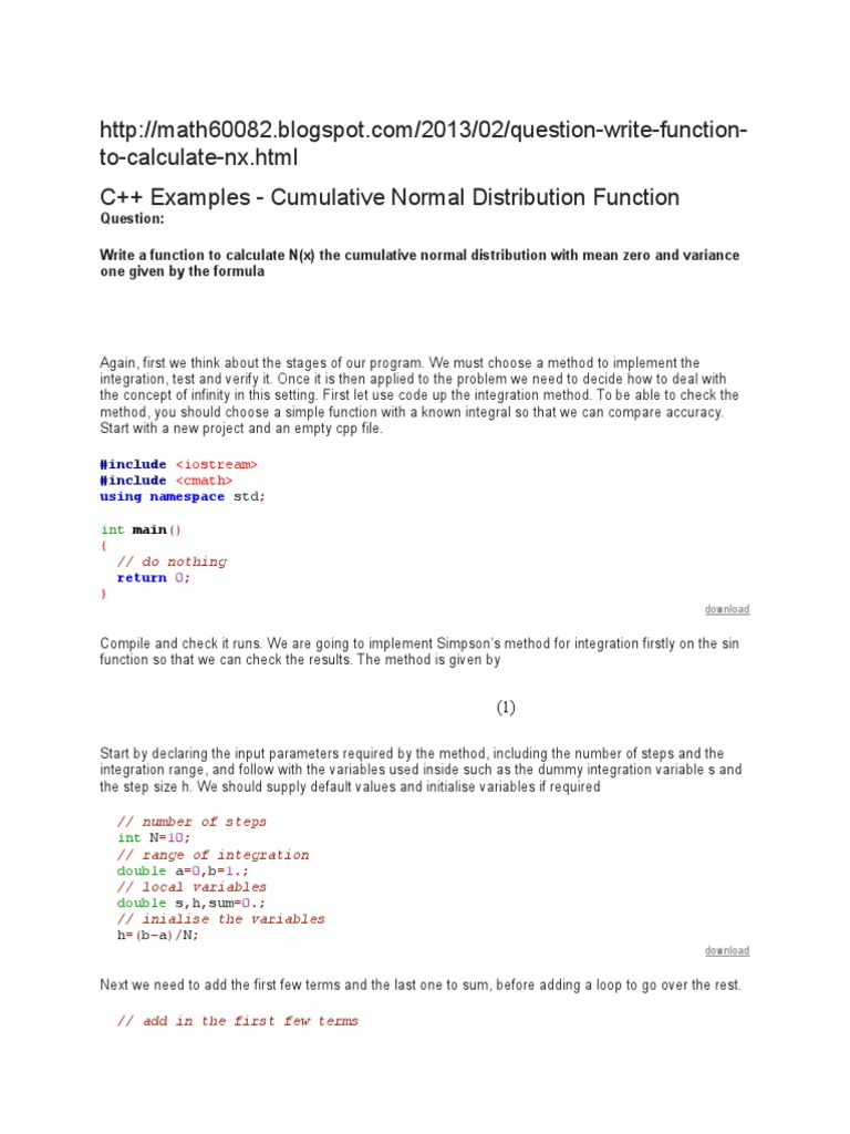 C++ Examples - Cumulative Normal Distribution Function | Download Free ...
