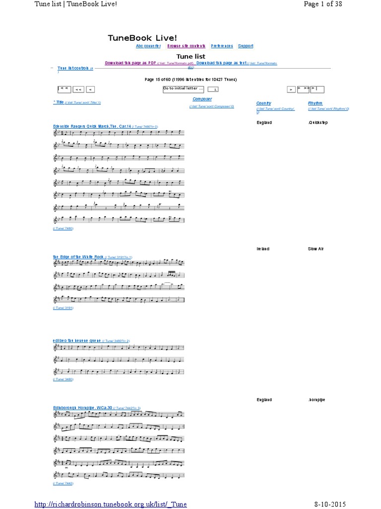 Tune list | TuneBook Live | PDF