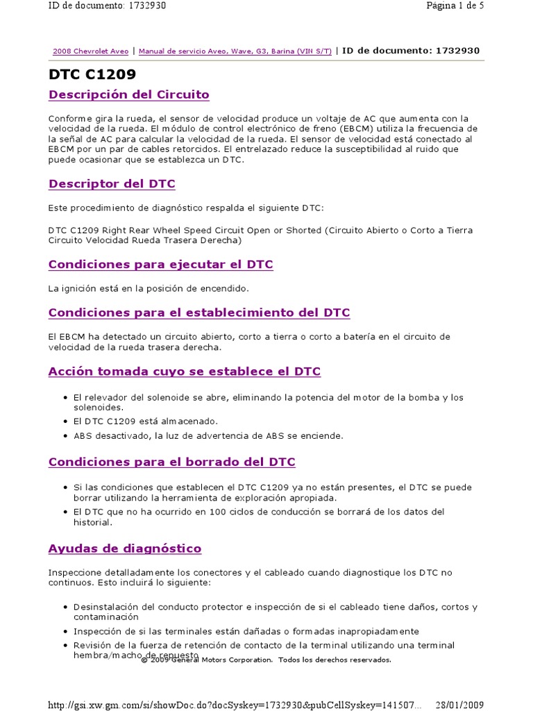 DTC C1209 | PDF | Sistema de freno antibloqueo | Sensor