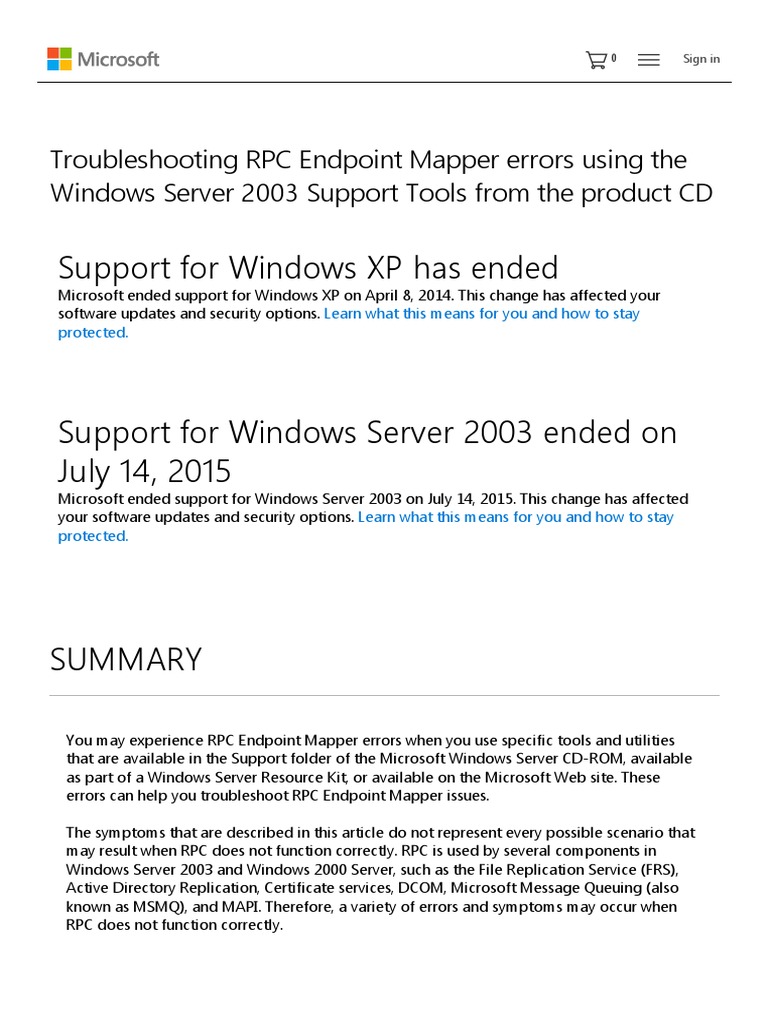Troubleshooting RPC Endpoint Mapper Errors Using The Windows Server 2003 Support Tools From The ...
