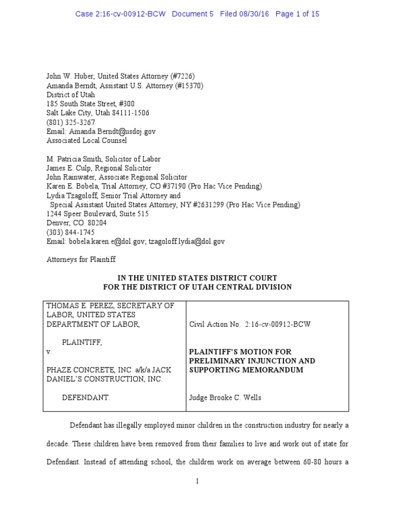 Phaze Concrete Motion For Preliminary Injunction | PDF | Fair Labor Standards Act | Injunction