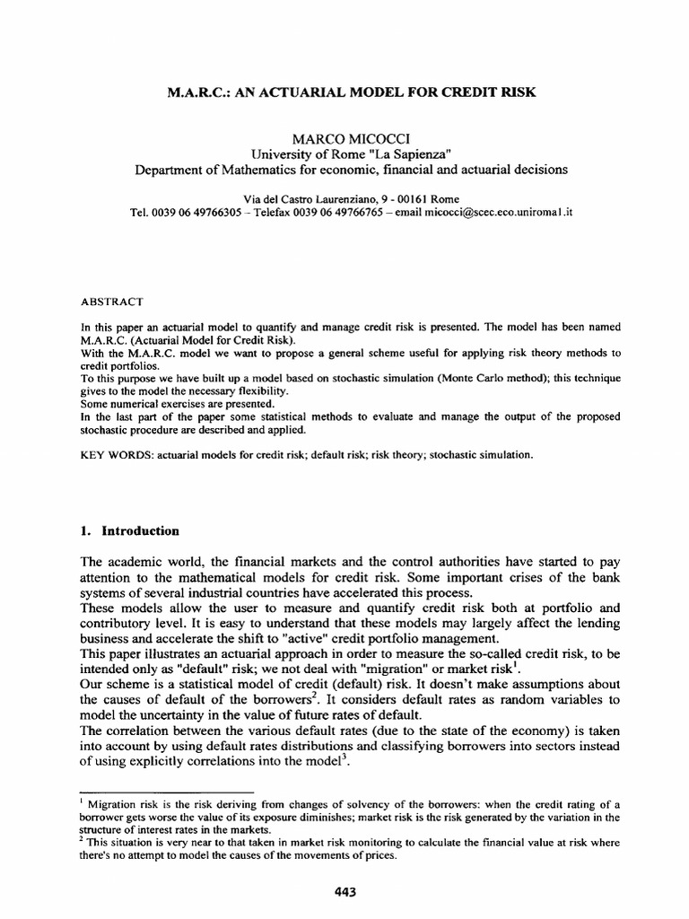 Actuarial Model for Credit Risk Analysis | PDF | Credit (Finance ...