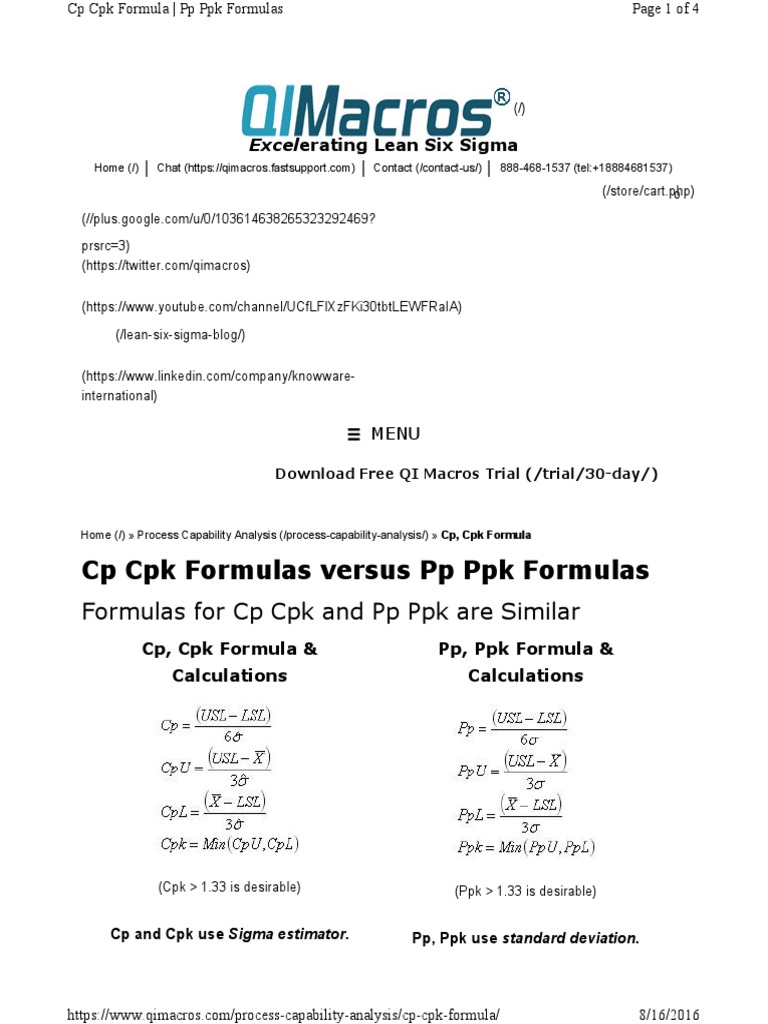 1 CP-CPK and PP PPK Formulas | PDF | Standard Deviation | Histogram